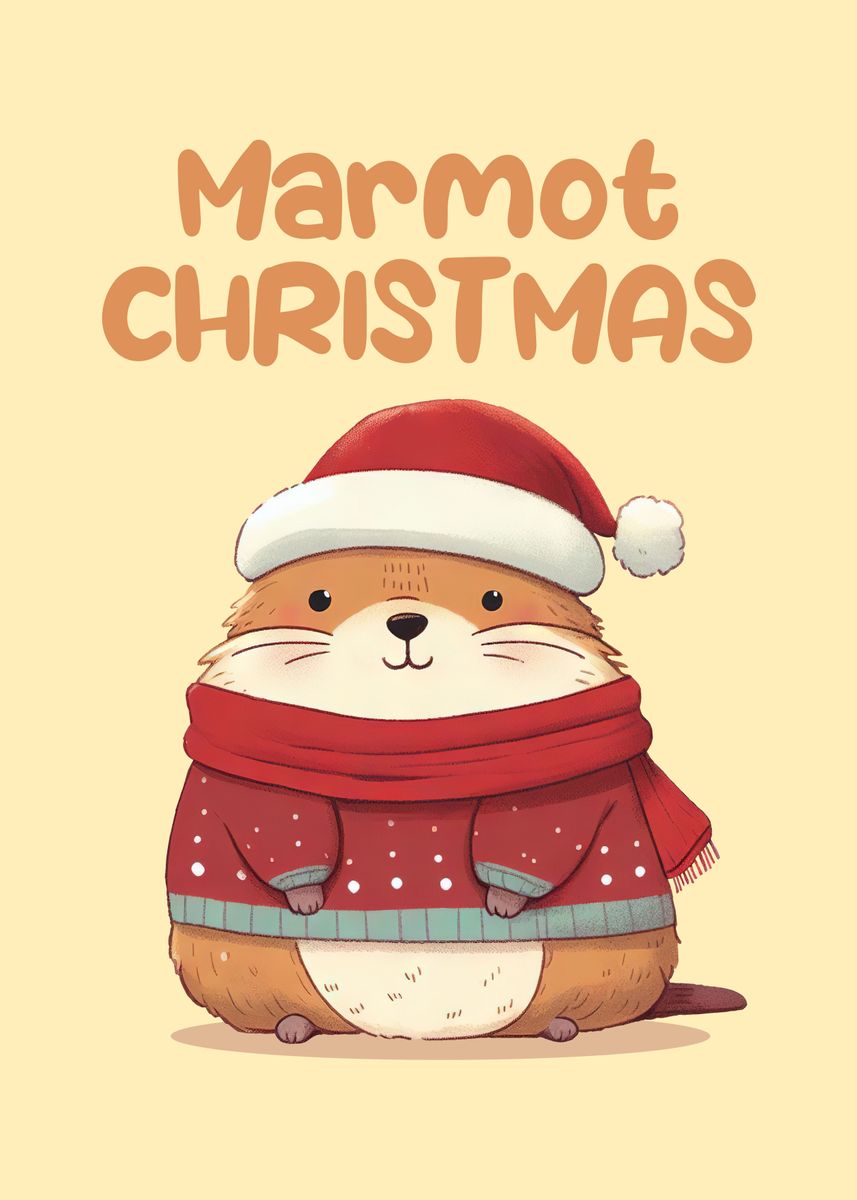 'Funny Marmot Christmas ' Poster, picture, metal print, paint by Takeda ...