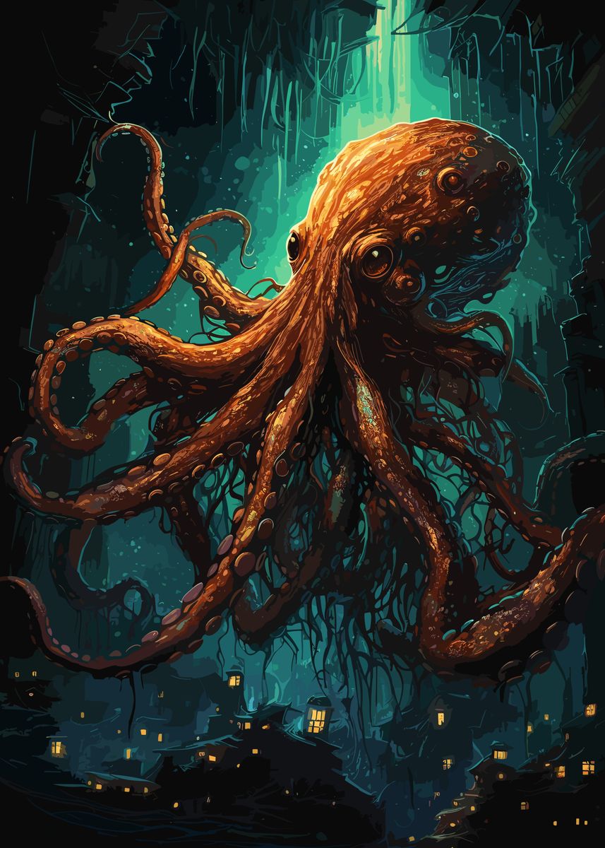 'Lost City Octopus' Poster, picture, metal print, paint by Nasmed ...