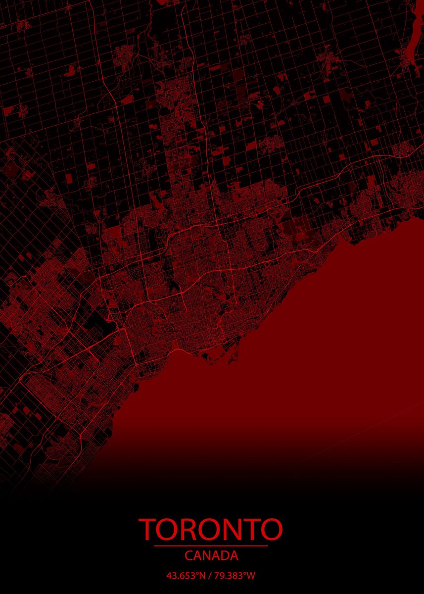 'Toronto Canada Red Map' Poster, picture, metal print, paint by Wall ...
