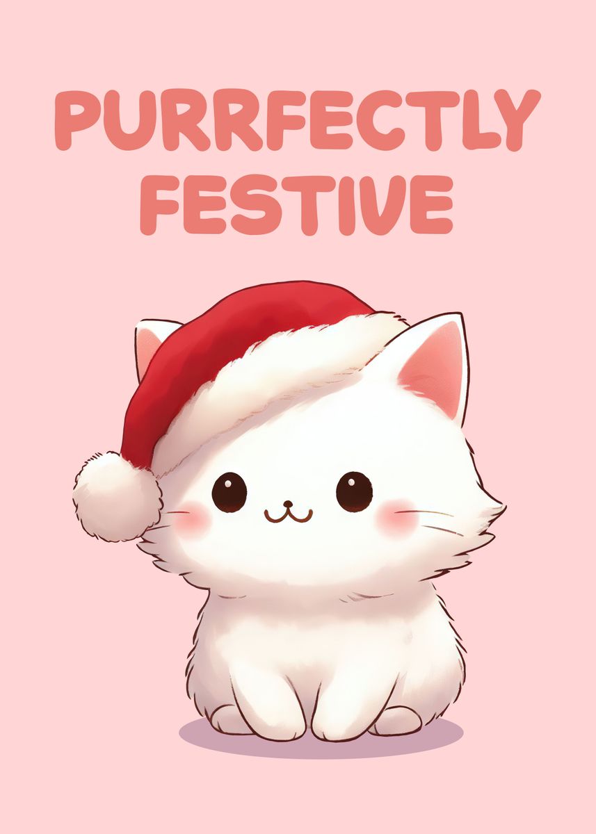 'Purrfectly Festive Kitty' Poster, picture, metal print, paint by ...