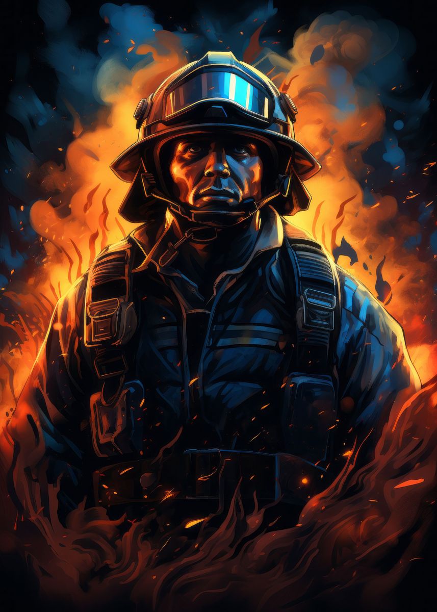'Firefighter Flame' Poster, picture, metal print, paint by Alisson ...