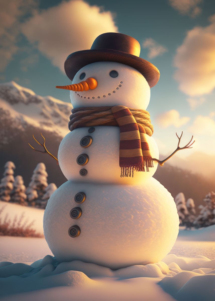 'Snowman II' Poster, picture, metal print, paint by JS Art Design | Displate
