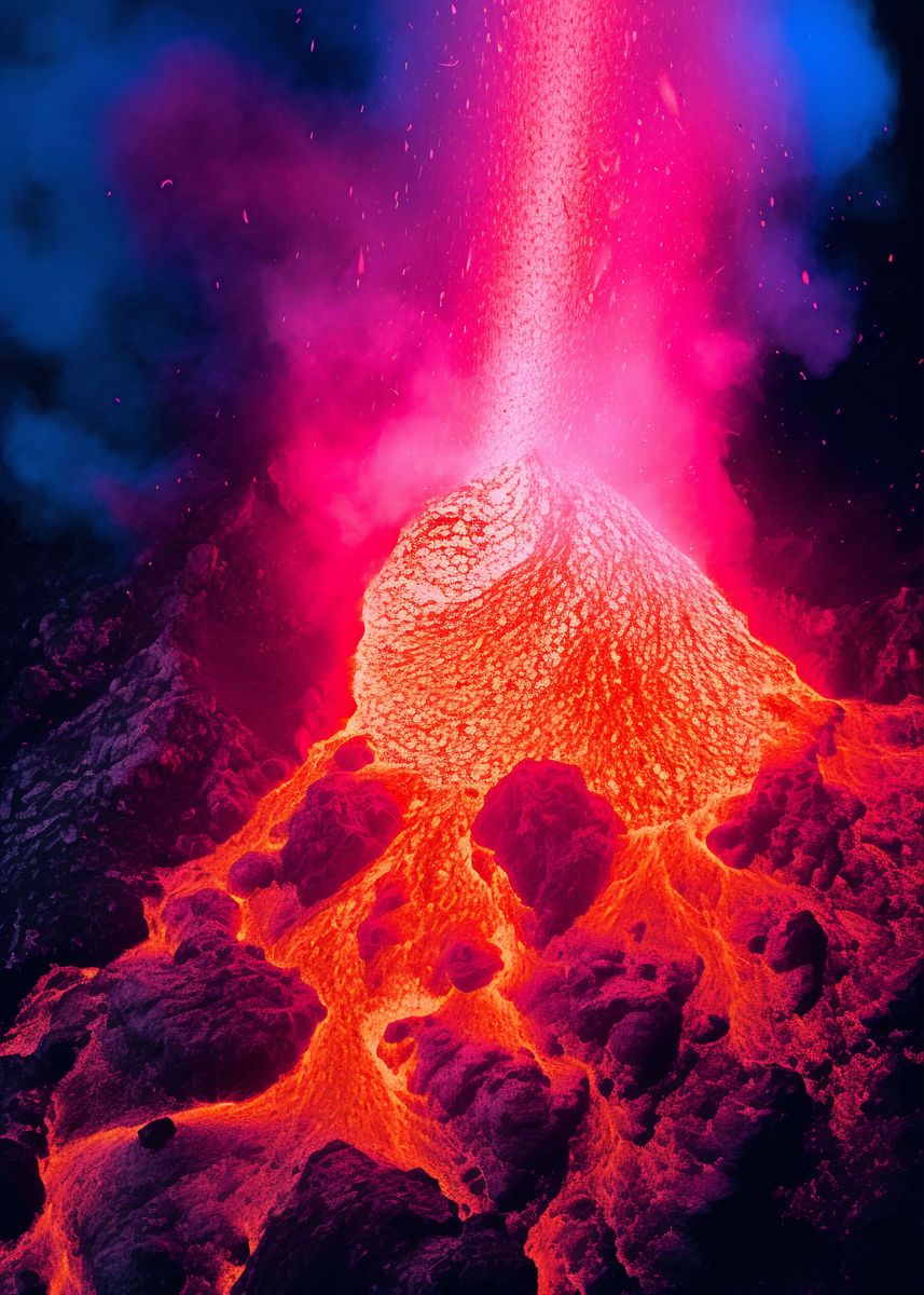 'Molten Lavas on Volcano' Poster, picture, metal print, paint by ...