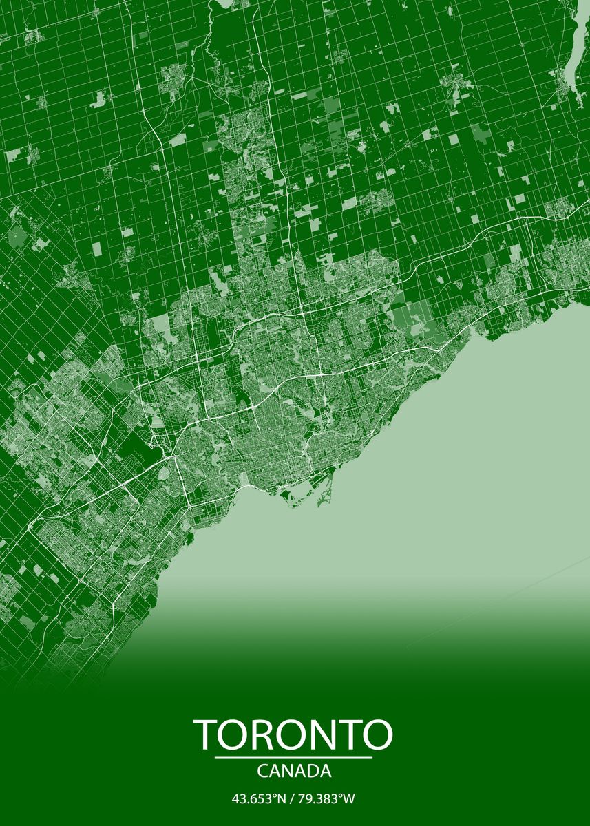 'Toronto Canada Green Map' Poster, picture, metal print, paint by Wall ...