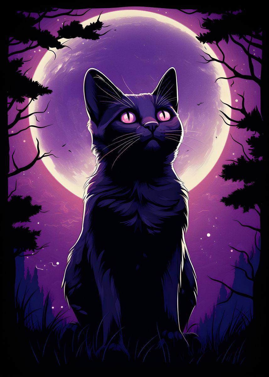'Siluet Cat Moonlight' Poster, picture, metal print, paint by Elz art ...