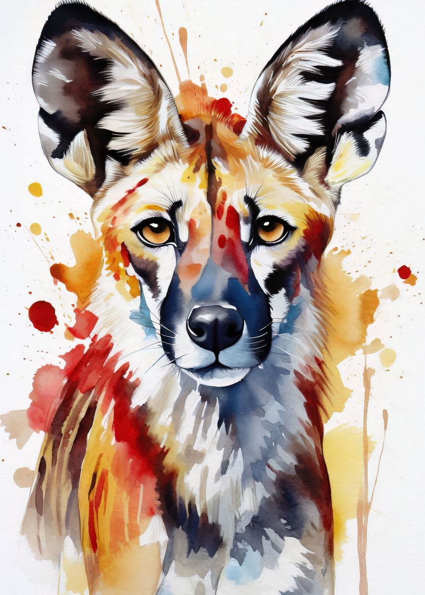 'WatercolorPainted Wild Dog' Poster, picture, metal print, paint by ...