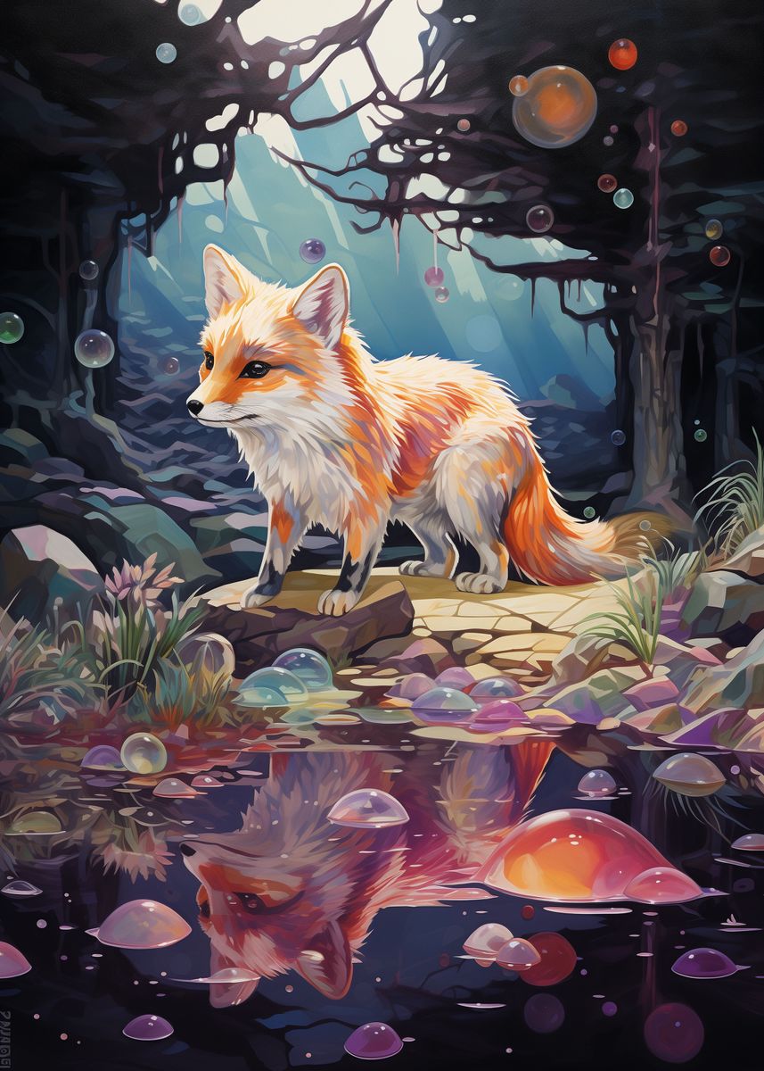 'Magic Fox Bioluminescence' Poster, picture, metal print, paint by ...