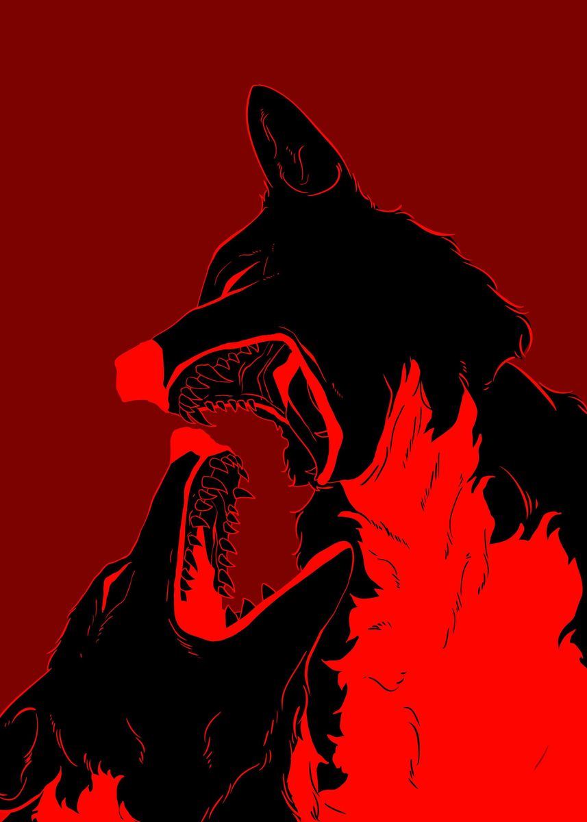 'two dogs fight' Poster, picture, metal print, paint by eunoia | Displate