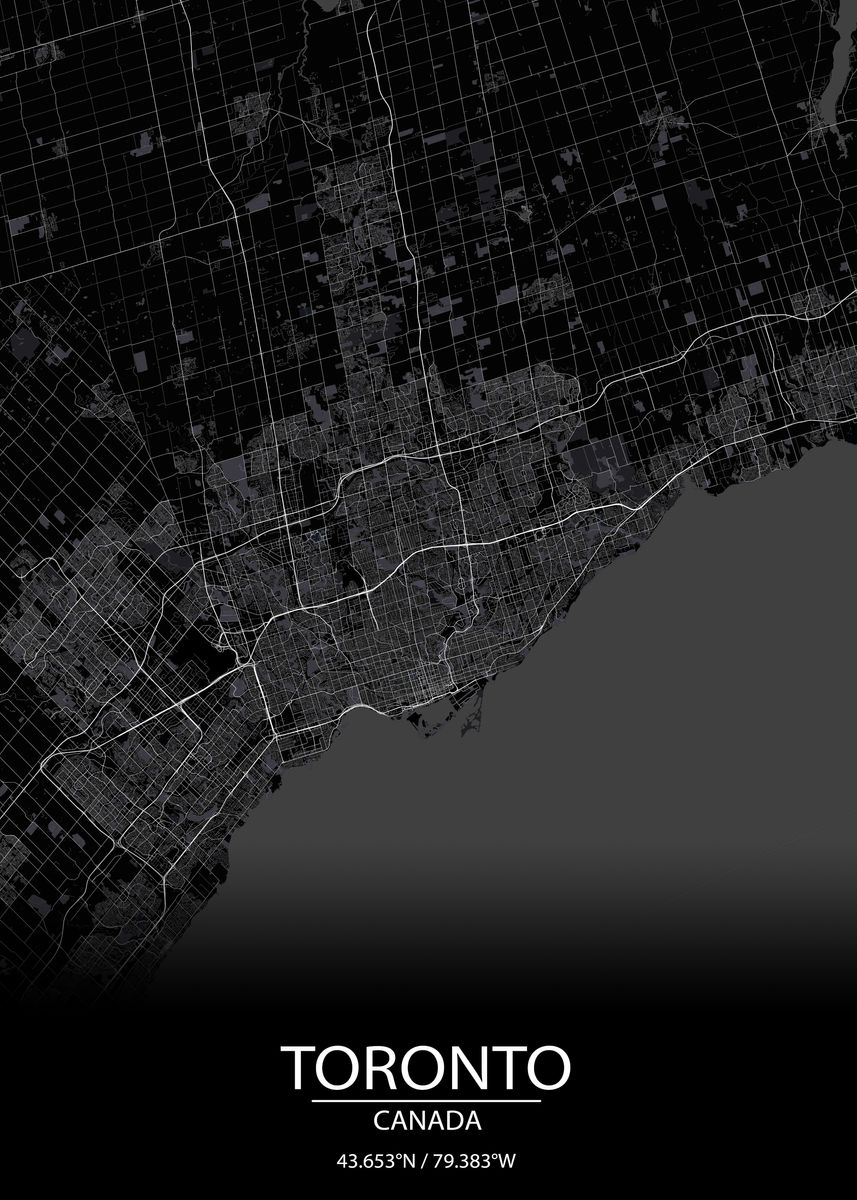 'Toronto Canada Black Map' Poster, picture, metal print, paint by Wall ...