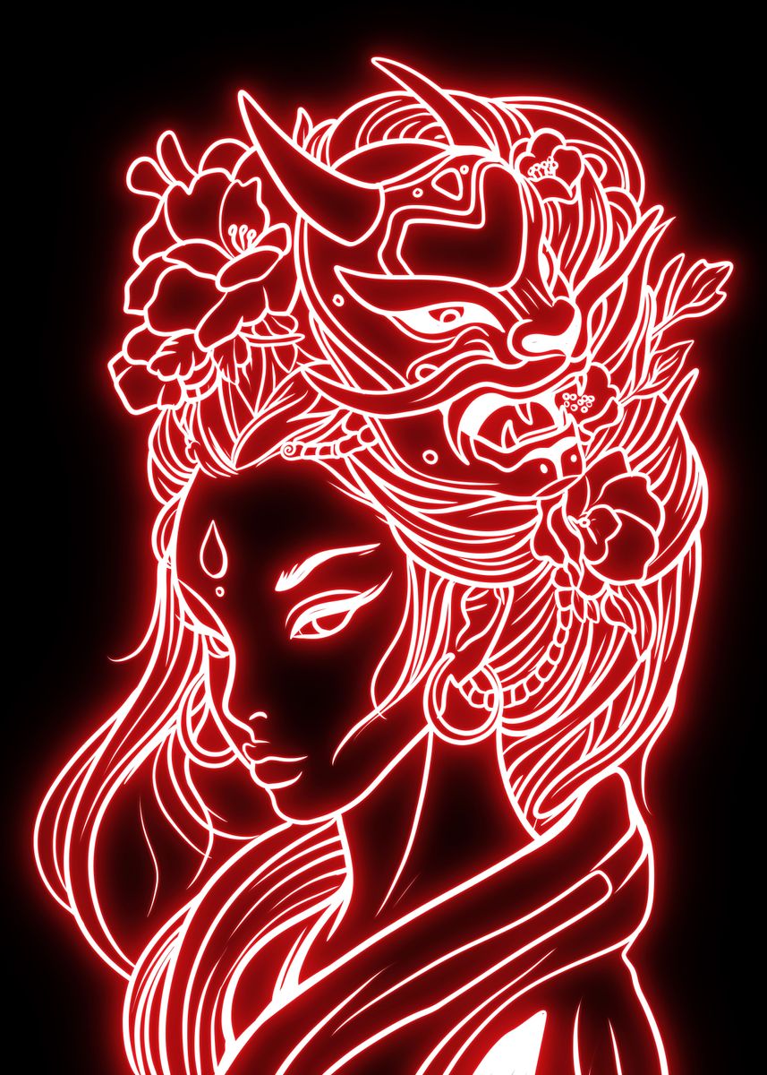'japanese geisha neon' Poster, picture, metal print, paint by Pegasus ...