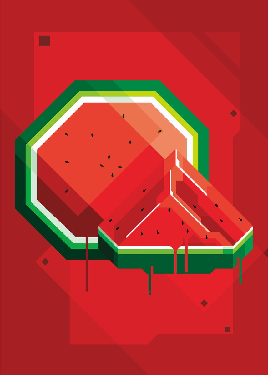 'SQUARE WATERMELON DRIP ' Poster, picture, metal print, paint by Taufan ...