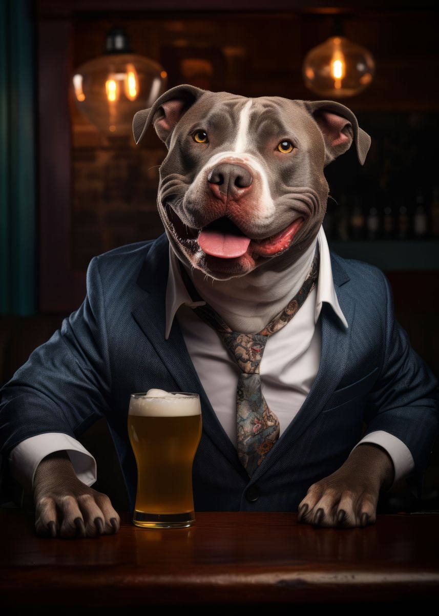 'Happy XL Bully in the Pub' Poster, picture, metal print, paint by ...