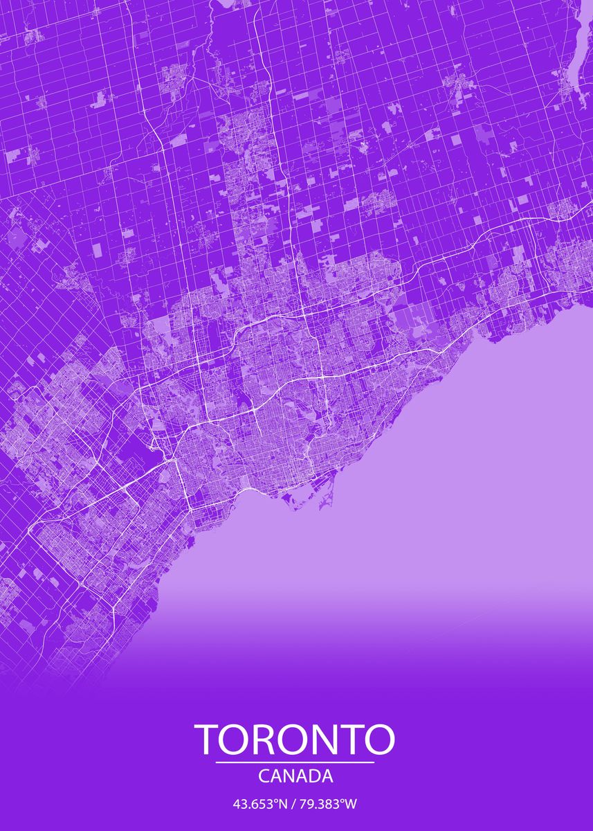 'Toronto Purple White Map' Poster, picture, metal print, paint by Wall ...