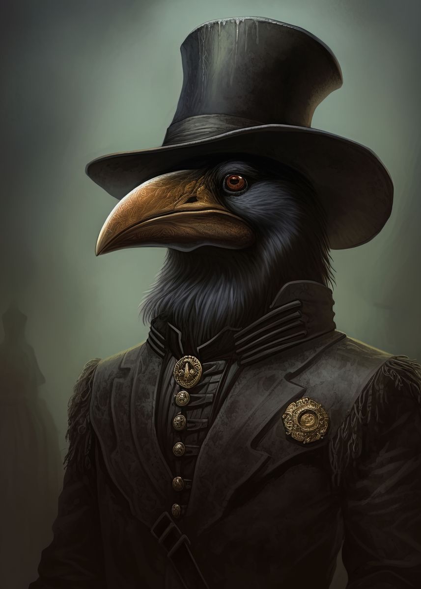 'Crow with Top Hat Portrait' Poster, picture, metal print, paint by ...