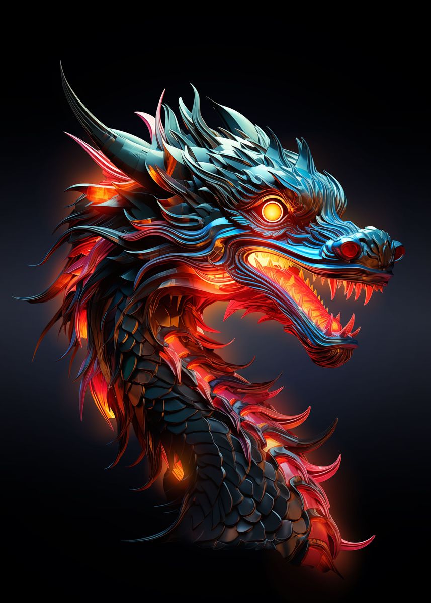 'Chinese Dragon ' Poster, picture, metal print, paint by PetsArt Design | Displate