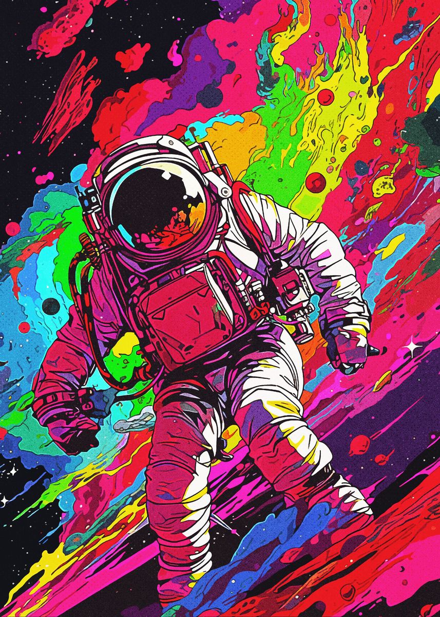 'Colorful Astronaut Vintage' Poster, picture, metal print, paint by ...