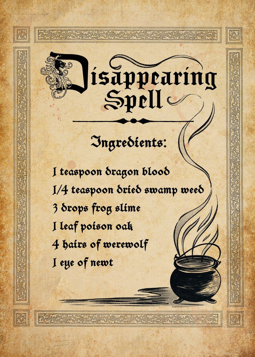 'Disappearing spell page' Poster, picture, metal print, paint by ...