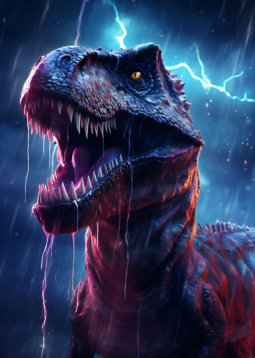 'Epic Lightning T Rex' Poster, picture, metal print, paint by Dennex ...