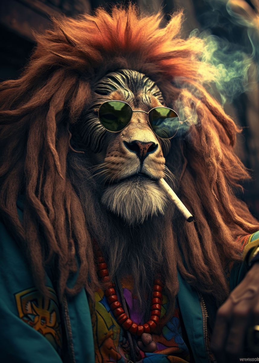 'Hippie Lion Smoking' Poster, picture, metal print, paint by Frank ...