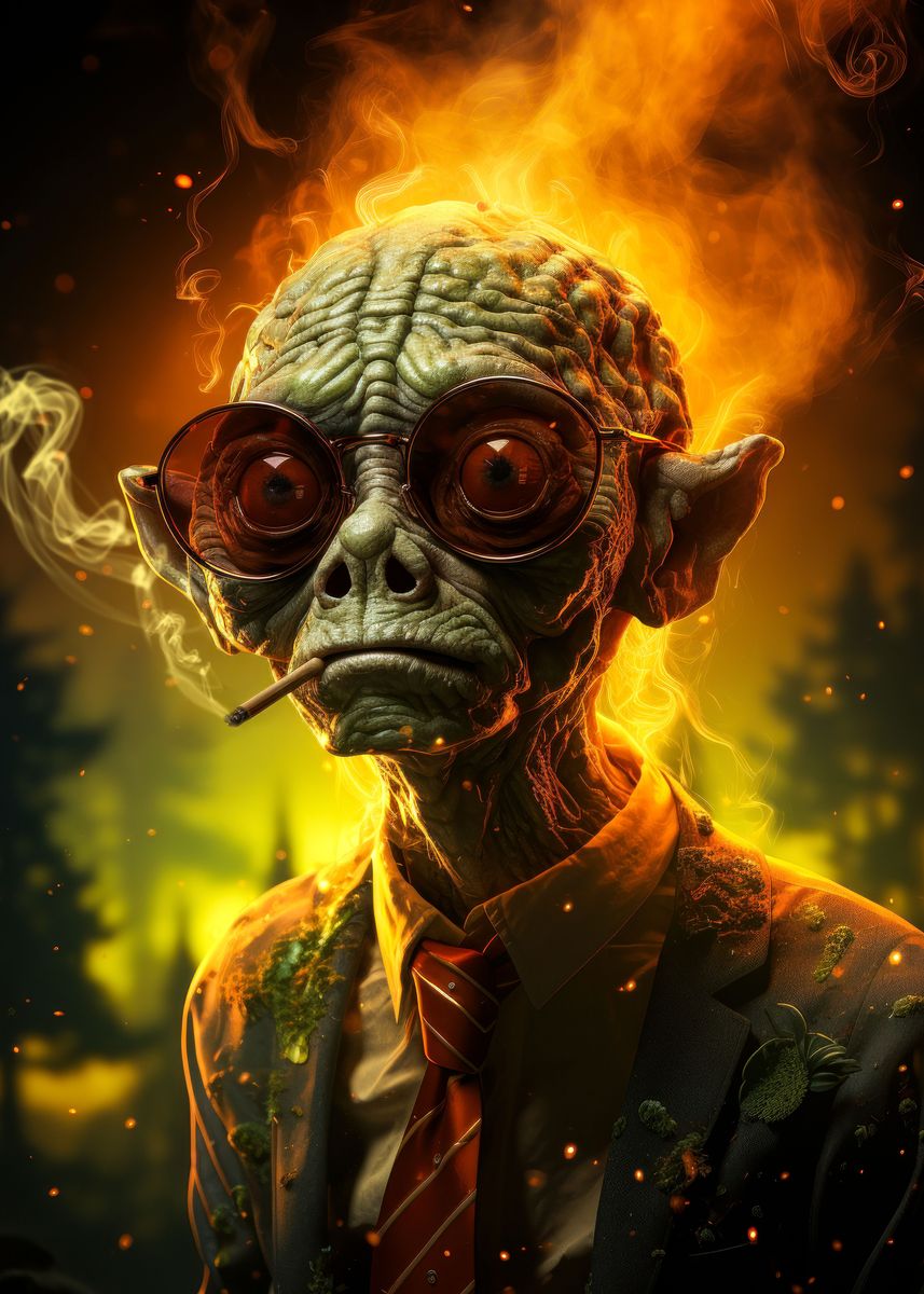 'smoking alien' Poster, picture, metal print, paint by Adel S | Displate