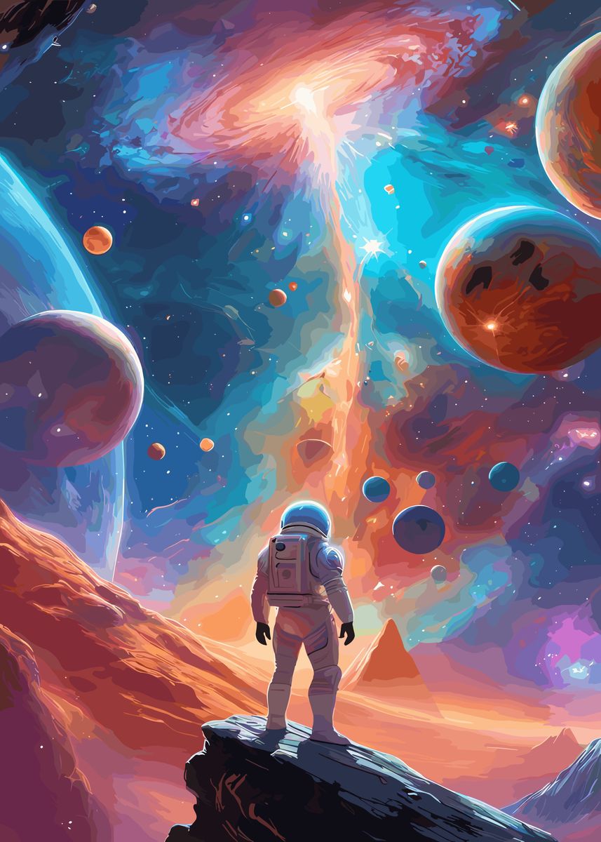 'spaceman against universe' Poster, picture, metal print, paint by Live ...