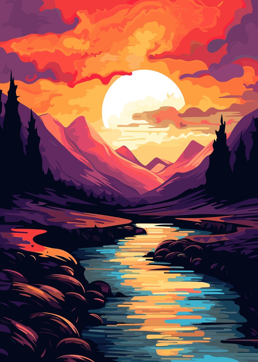 'Abstract Valley Sunrise' Poster, picture, metal print, paint by ...