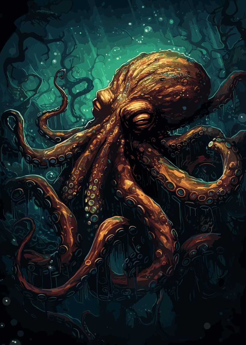 'The Aurous Octopus' Poster, picture, metal print, paint by Nasmed ...