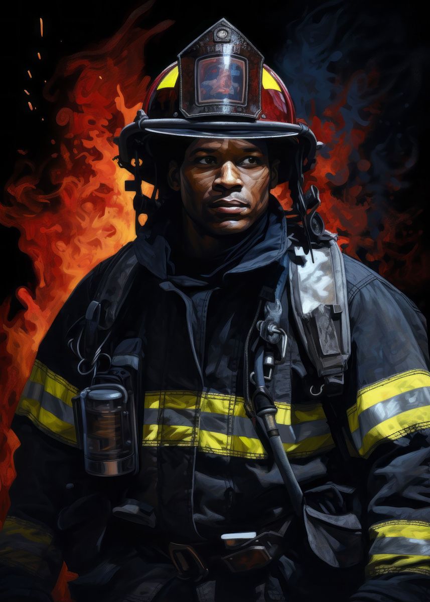 'Firefighter Flame' Poster, picture, metal print, paint by Alisson ...
