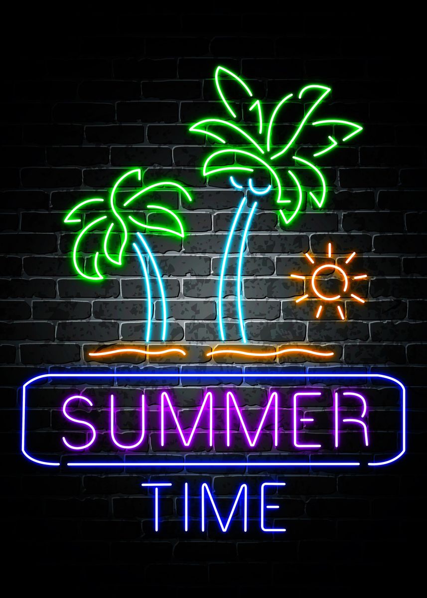'Neon Summer Time' Poster, picture, metal print, paint by Nayan ...