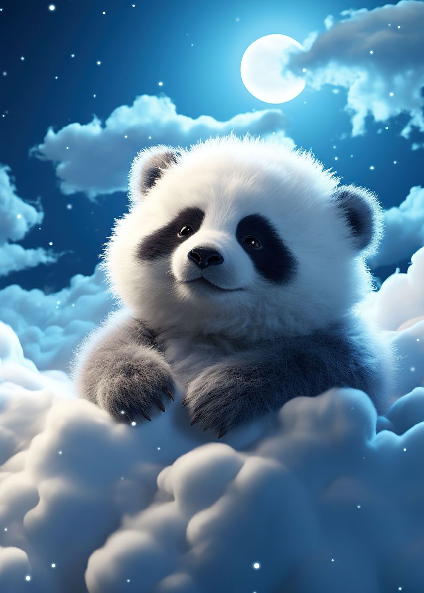 'Fluffy Panda' Poster, picture, metal print, paint by Ilyrin | Displate