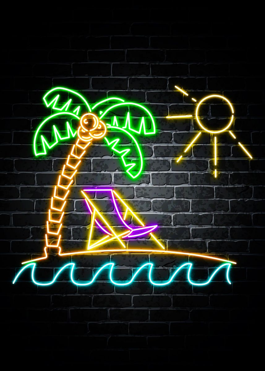 'Neon Summer Time' Poster, picture, metal print, paint by Nayan ...