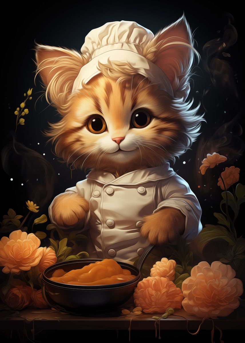'Chef Cook Kitten' Poster, picture, metal print, paint by Nerdworld 1 ...