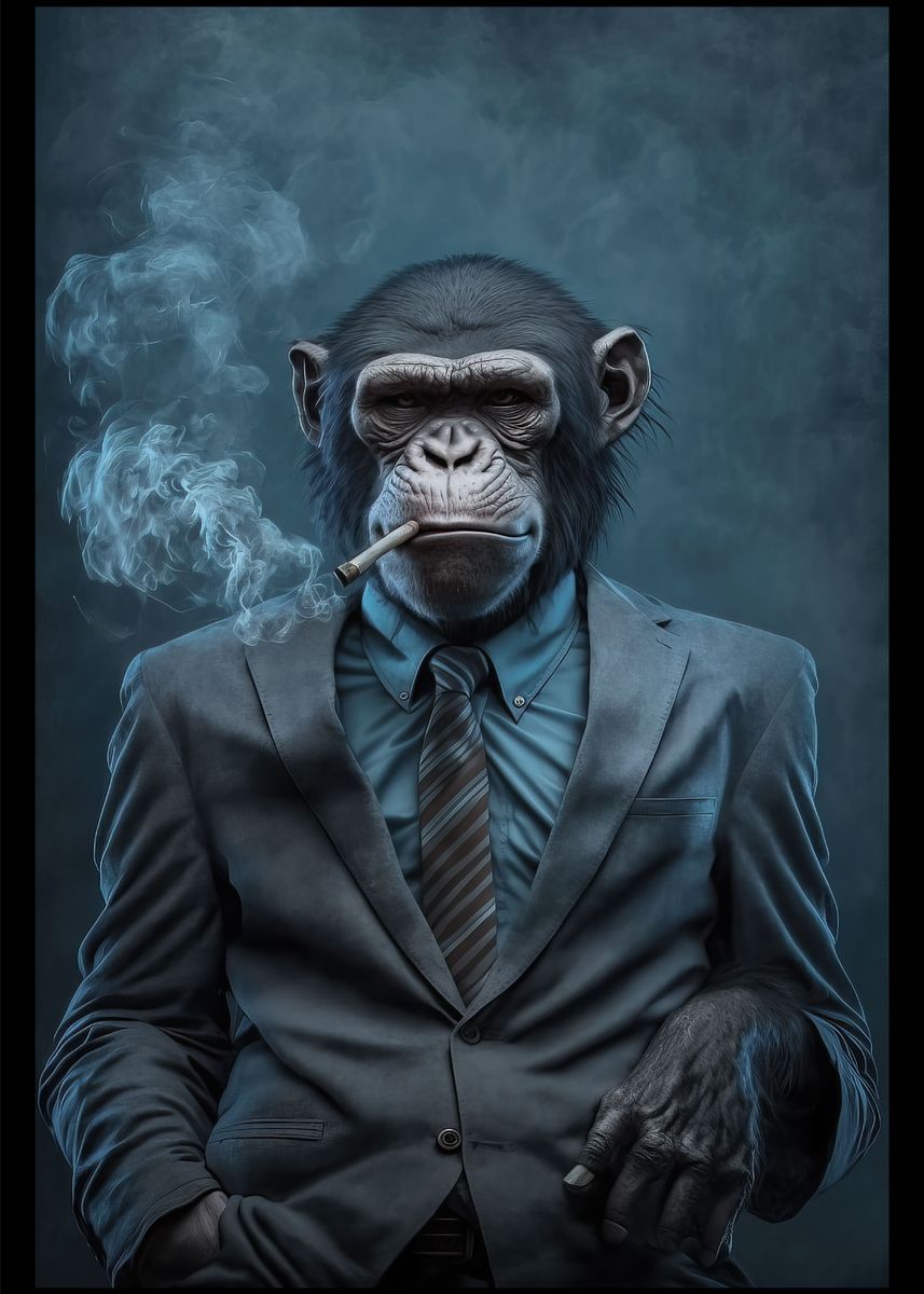 'smoking Chimpanzee' Poster, picture, metal print, paint by Freddie ...