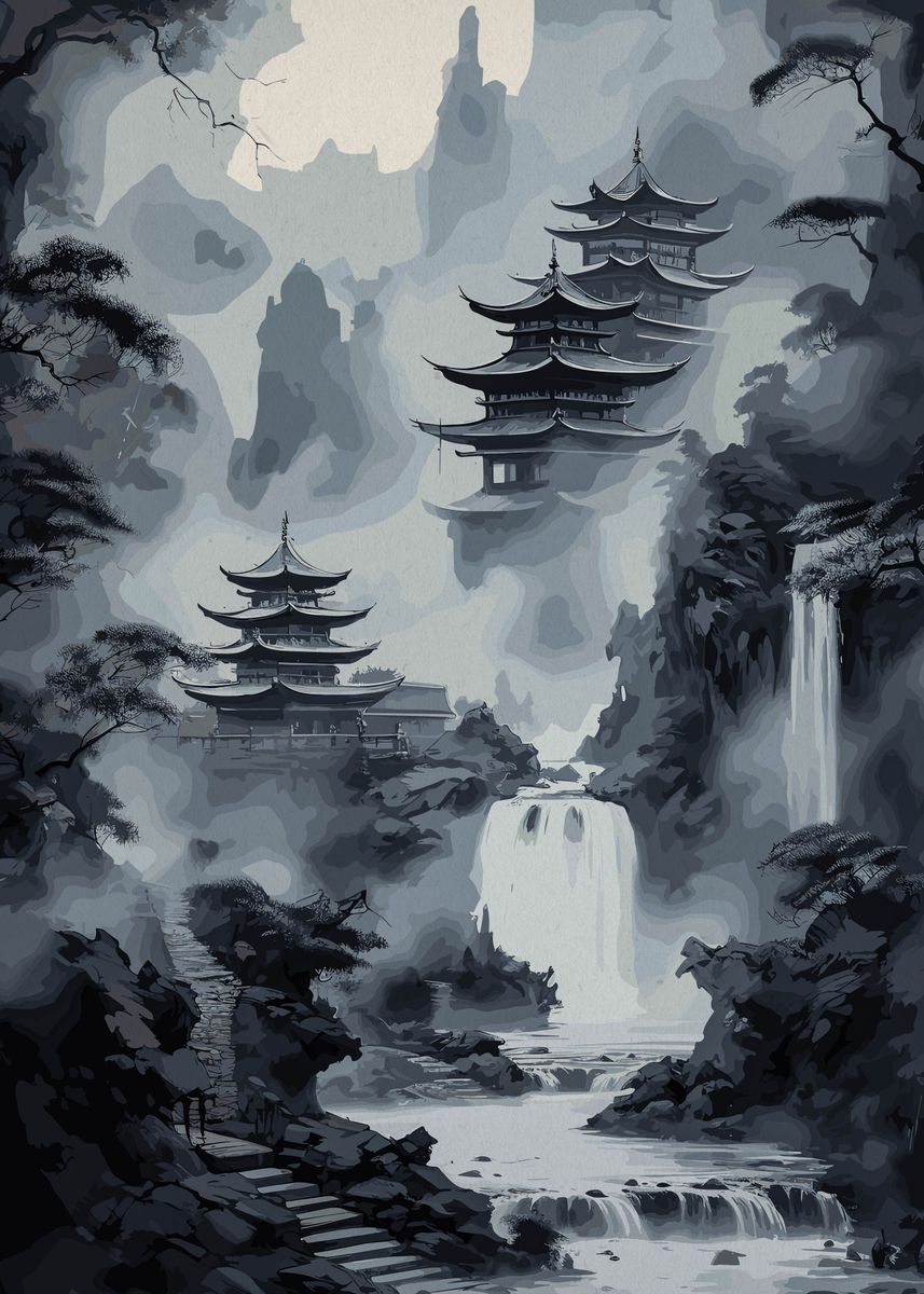 'japan vintage landscape' Poster, picture, metal print, paint by Patsy ...