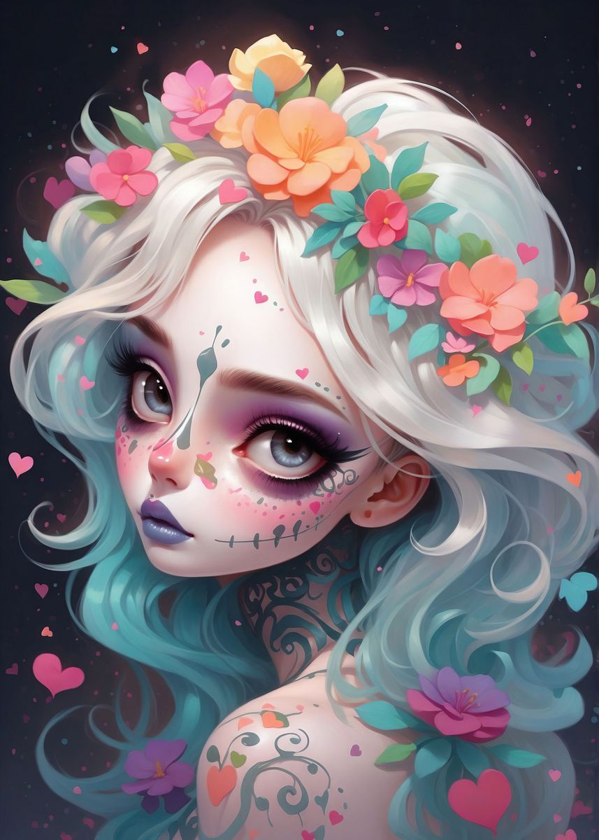'Cute Sugar Skull Girl' Poster, picture, metal print, paint by ...