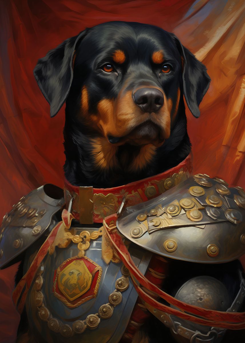 'Rottweiler dog warrior' Poster, picture, metal print, paint by ...