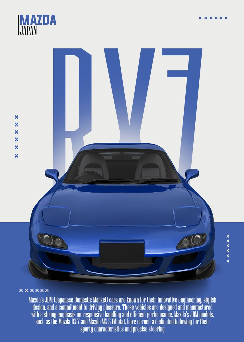 'bleu rx7' Poster, picture, metal print, paint by SAIDI ARTWORKS | Displate