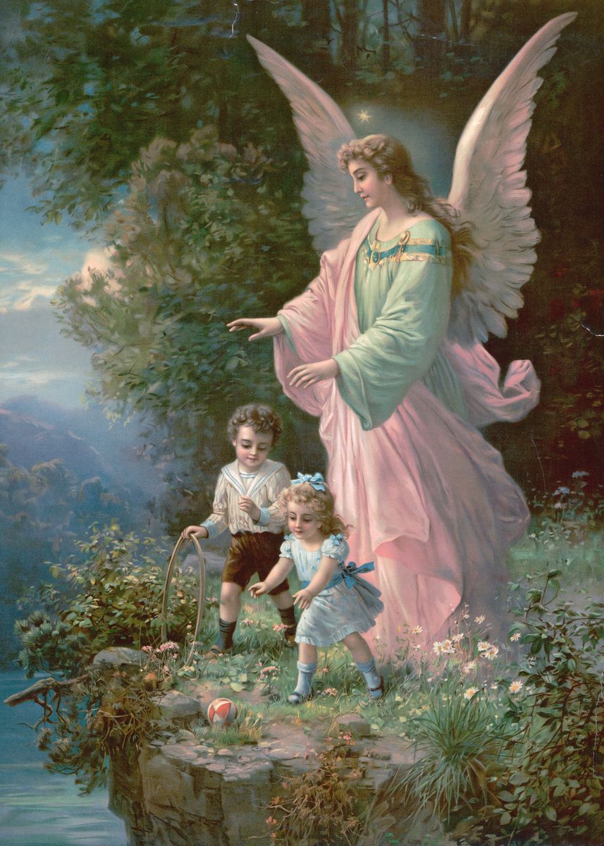 'Angel and Children' Poster, picture, metal print, paint by Burl ...