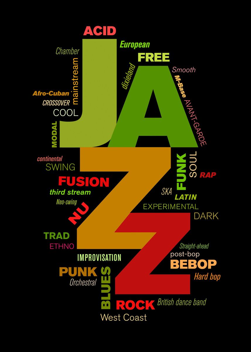 'Jazz styles in color' Poster, picture, metal print, paint by ...
