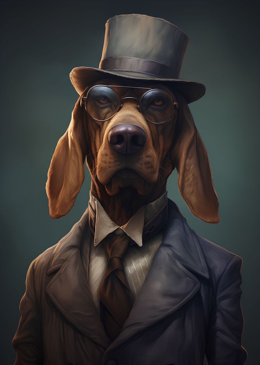 'bloodhound dog detective' Poster, picture, metal print, paint by ...