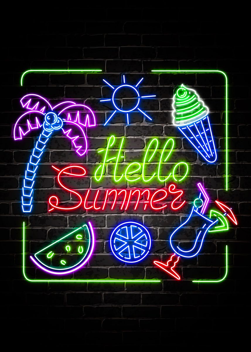 'Neon Summer Time' Poster, picture, metal print, paint by Nayan ...