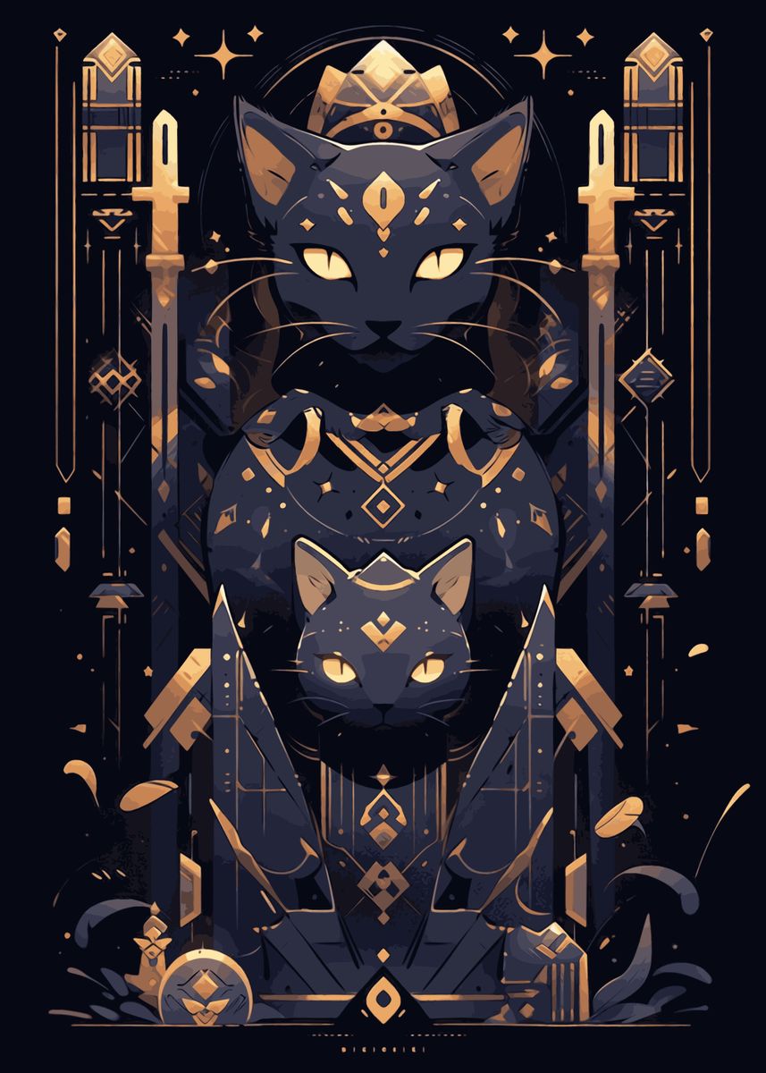 'Egyptian Cat Guardian' Poster, picture, metal print, paint by Psycho ...