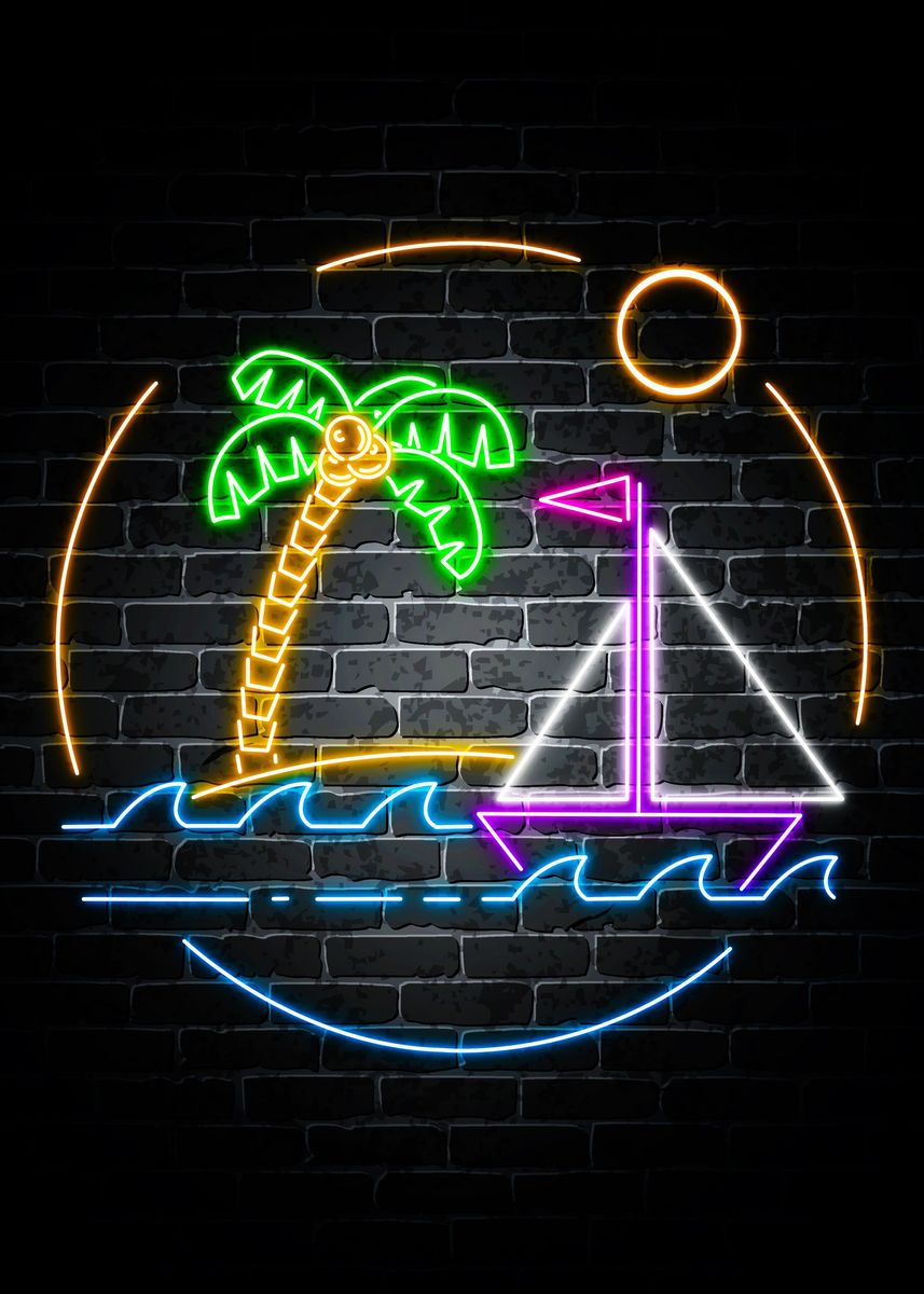 'Neon Summer Time' Poster, picture, metal print, paint by Nayan ...