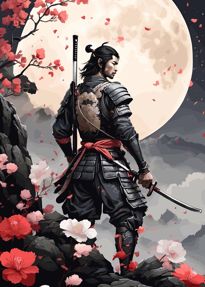 'Japanese Samurai Sakura' Poster, picture, metal print, paint by ...