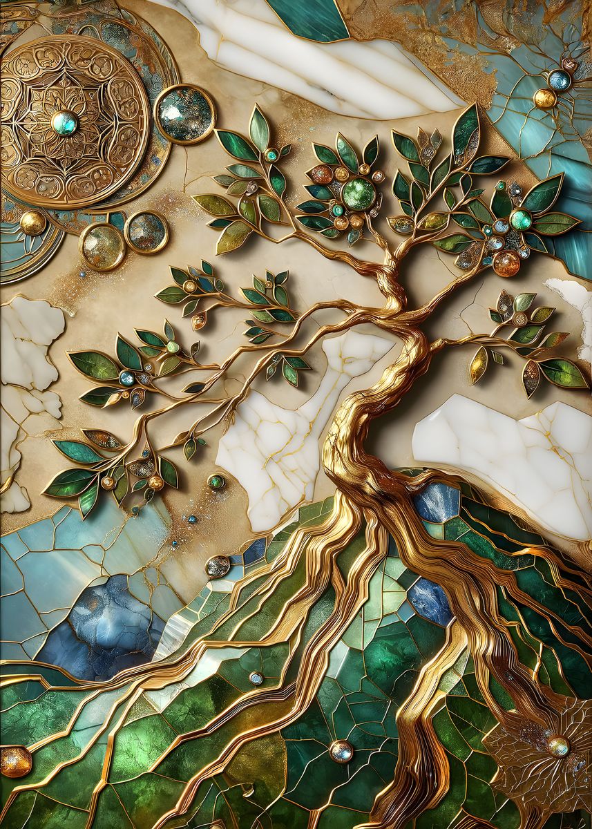 'Abstract World Tree Art' Poster, picture, metal print, paint by Pixaverse | Displate