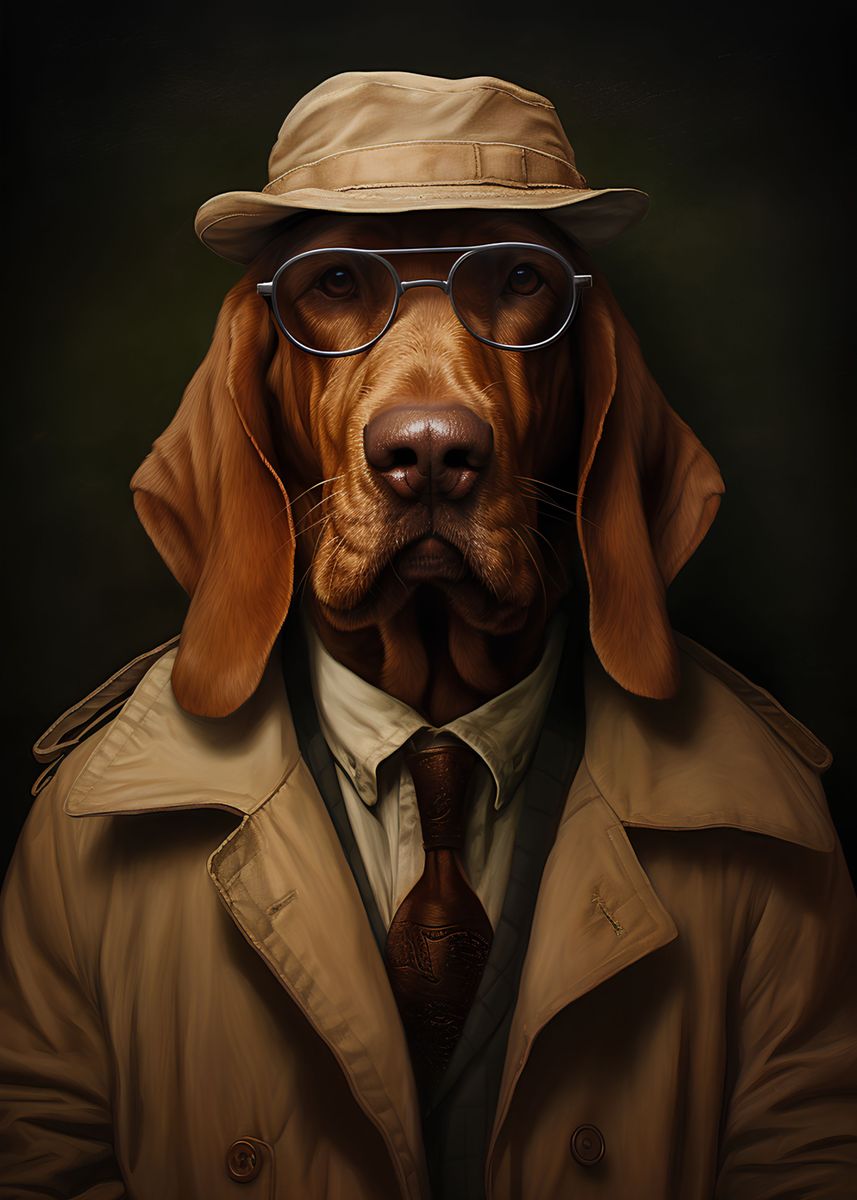 'bloodhound dog detective' Poster, picture, metal print, paint by ...