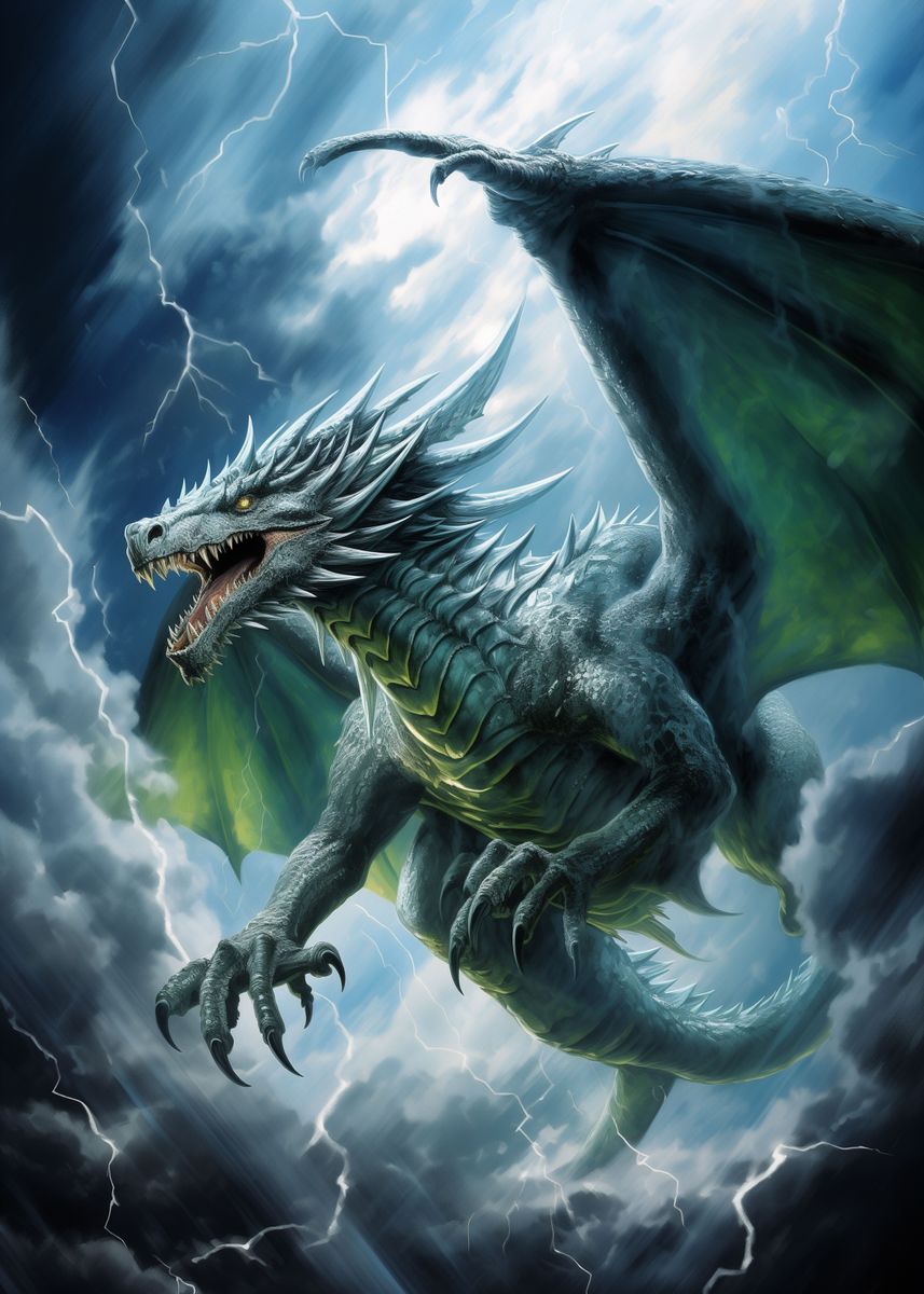 'Thunder Dragon Fury' Poster, picture, metal print, paint by Cyberpunk ...