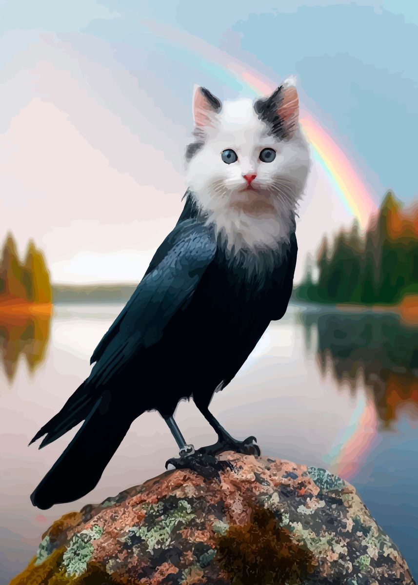 'CAT CROW FUSION' Poster, picture, metal print, paint by Osvaldo Ramos ...