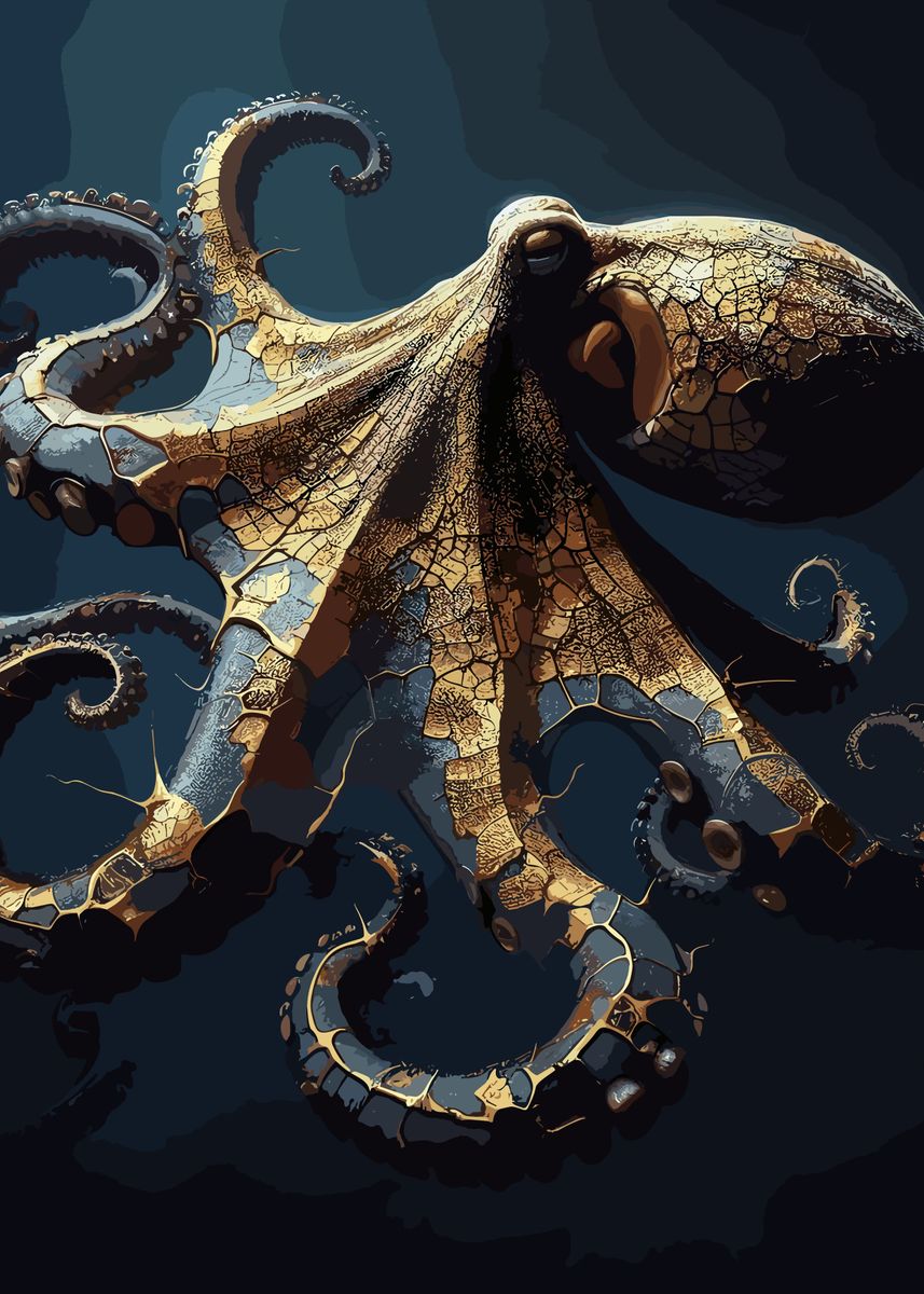 'Golden Octopus' Poster, picture, metal print, paint by SuperNova ...
