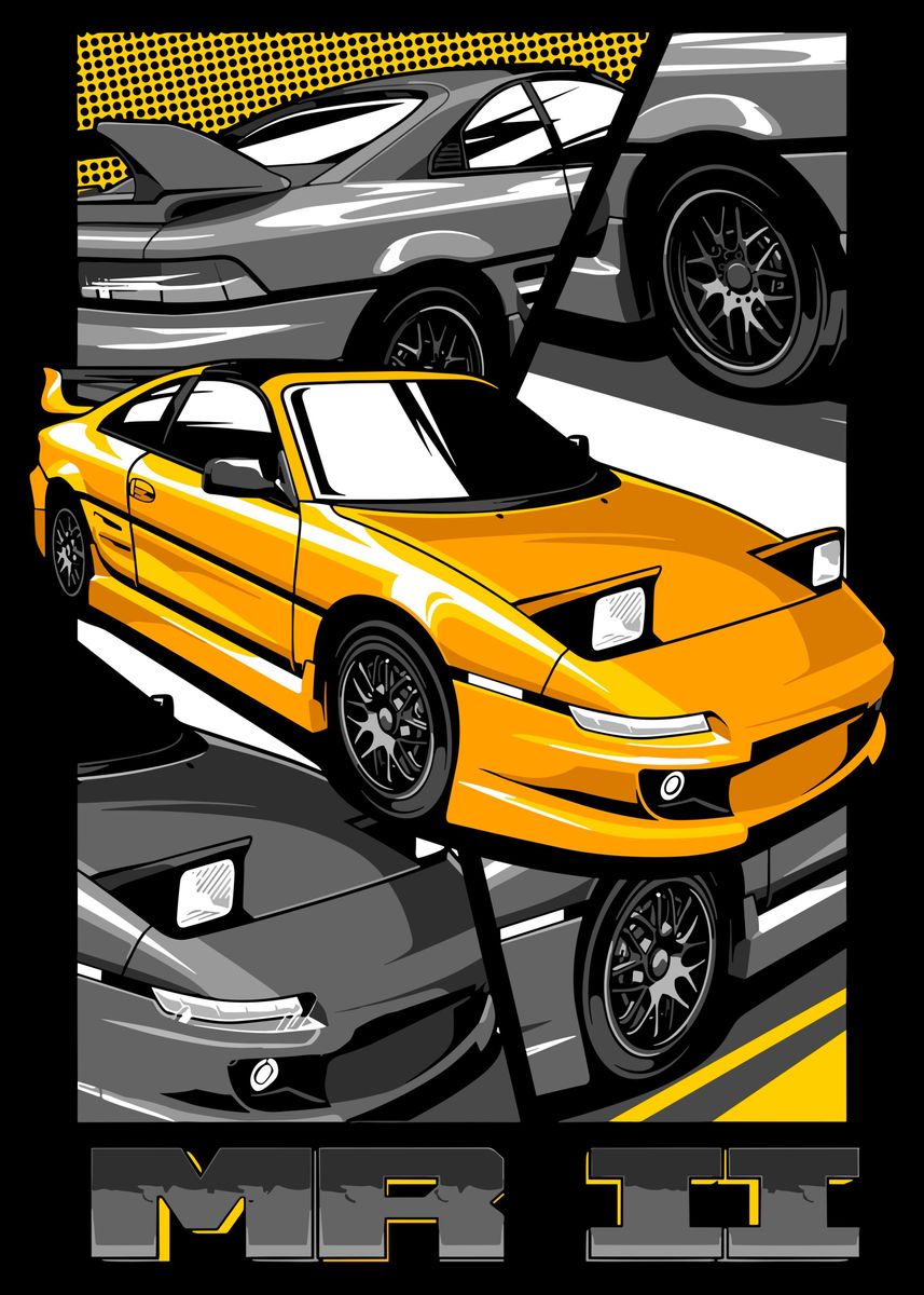 'Toyota MR2 Yellow' Poster, picture, metal print, paint by Savinda ...
